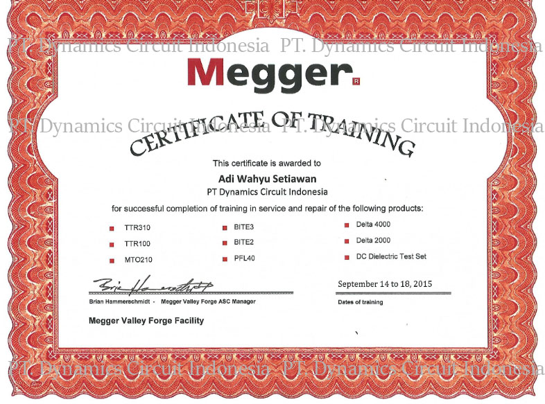 Certificates | REPAIR MEGGER
