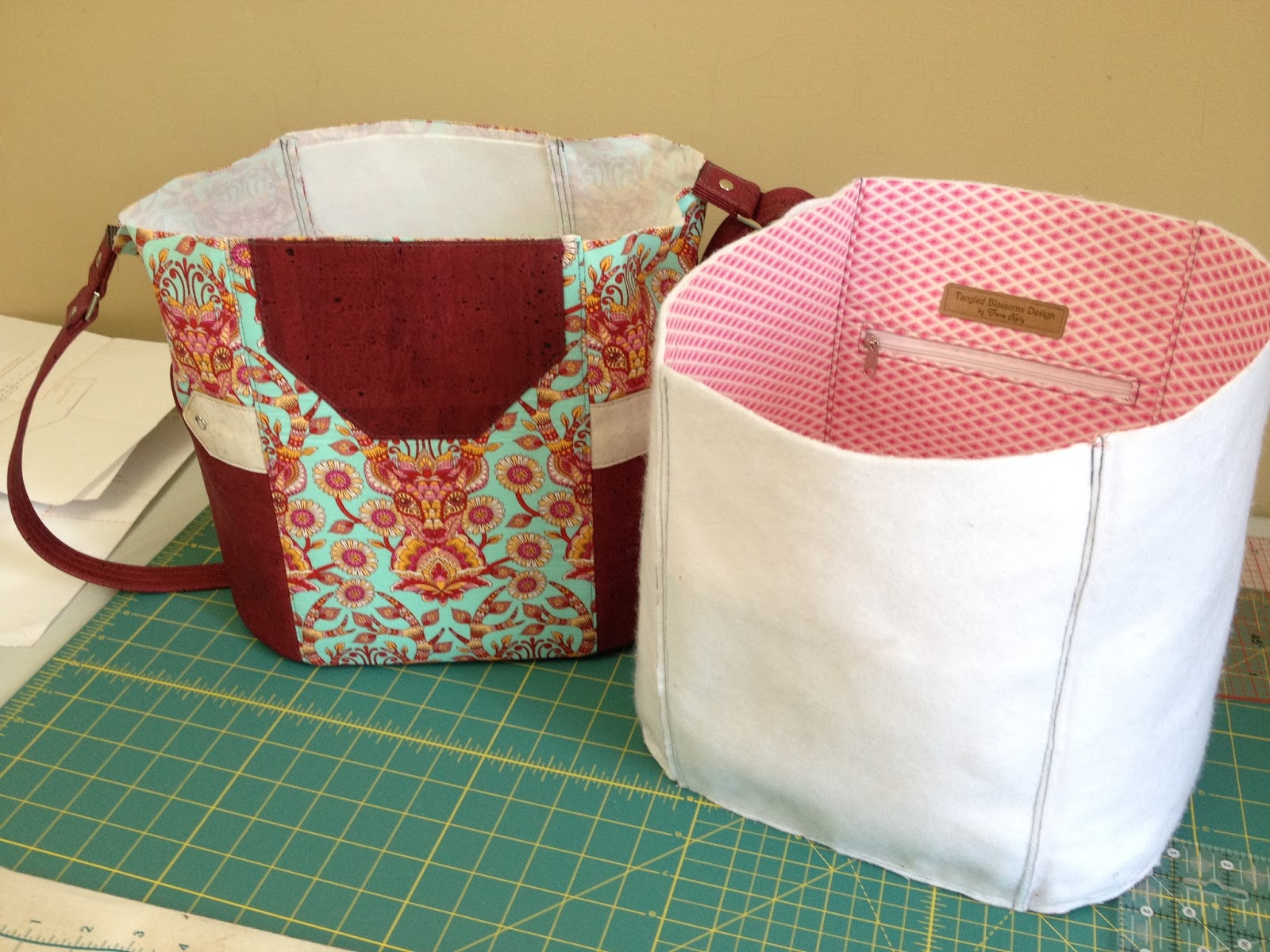 Tangled Blossoms Design: Dahlia Drawstring Bucket Bag Pattern by Blue Calla