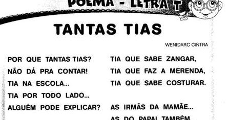 Poema e atividades com a letra T. - Aprender e Brincar