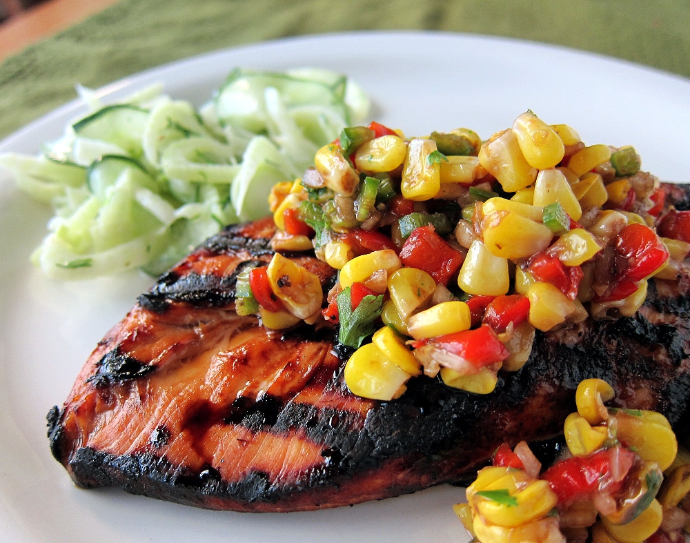 last call for corn: grilled chicken with corn and roasted red pepper relish