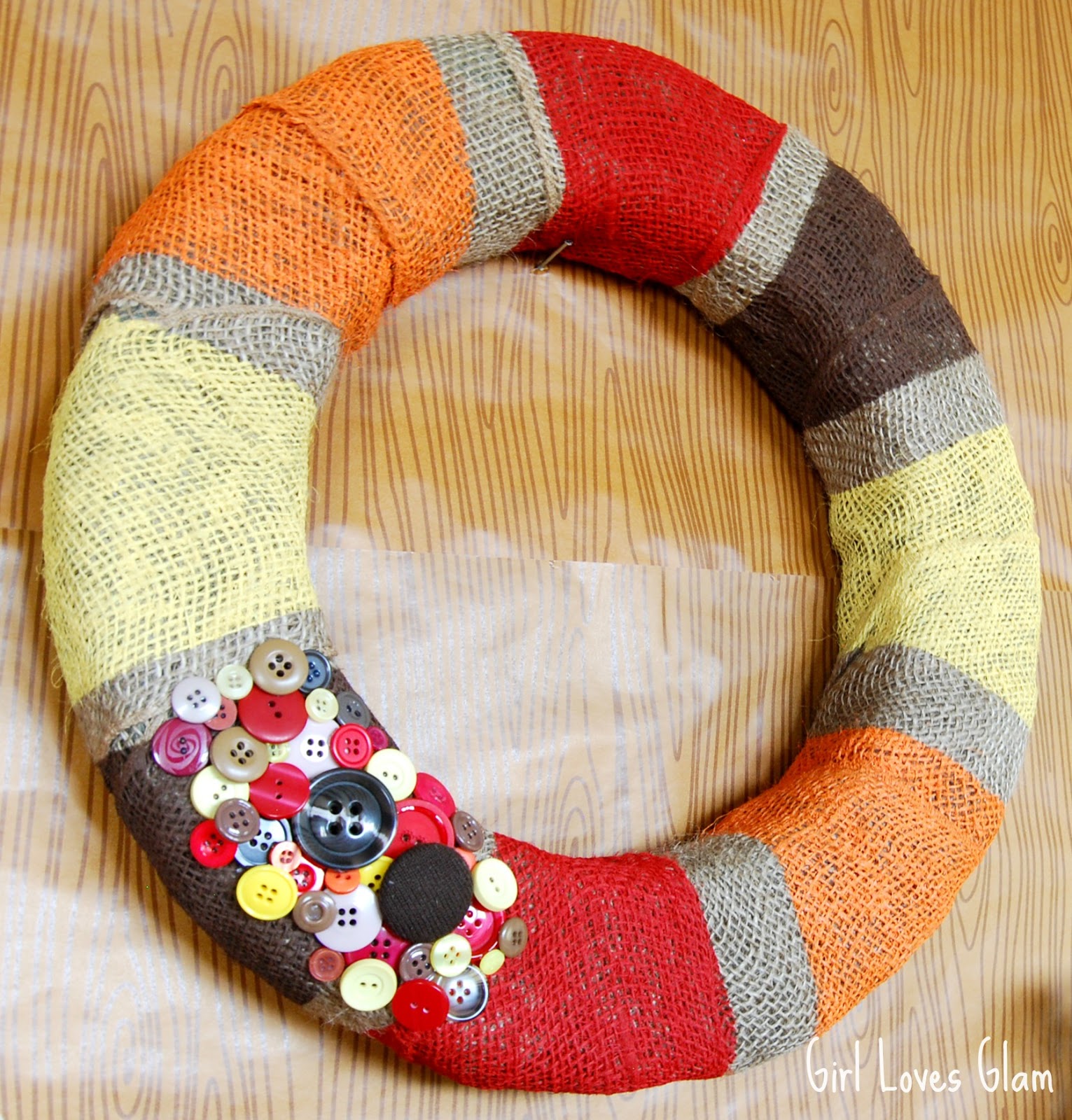 Fall Striped Button Burlap Wreath - Girl Loves Glam