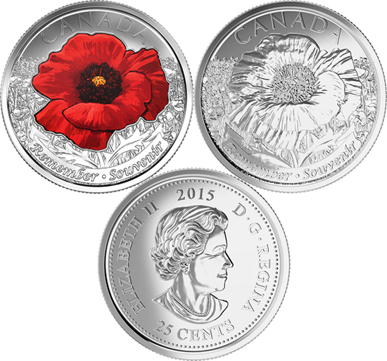 World Coin News: Canada 25 cents 2015 - Remembrance Day poppy