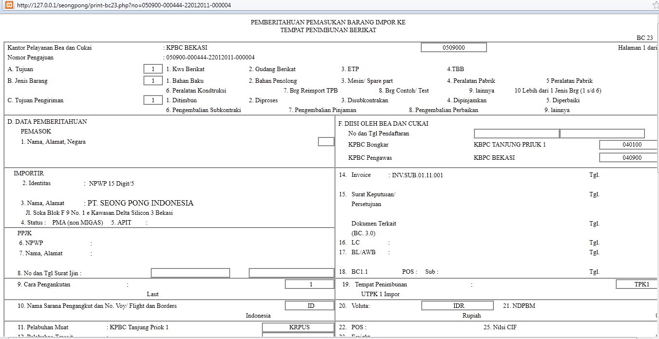 CV. Nuansa Data System: Contoh Form BC 23 Program Inventory Bea Cukai
