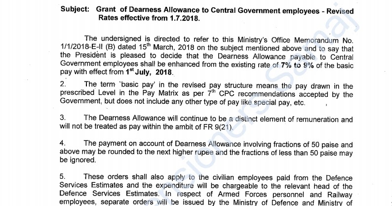 Grant of Dearness allowance to C G Employees-Revised rates effective ...