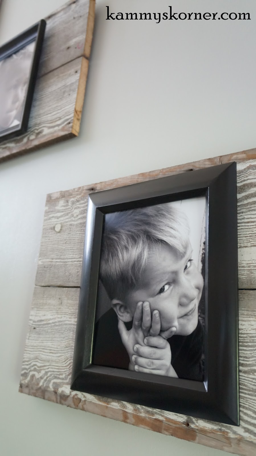 Kammy's Korner: Framed Photos On Reclaimed Wood for the Stairway