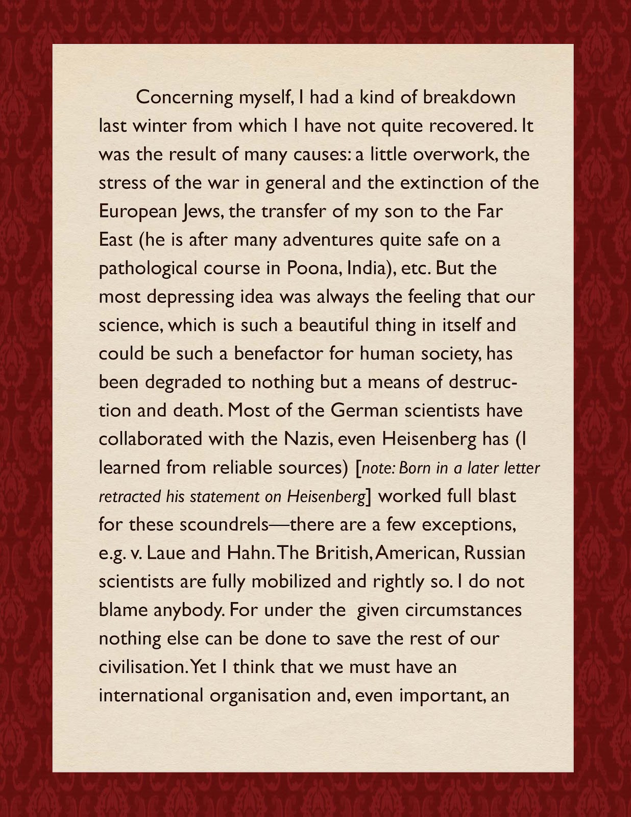 My Science Heroes: Einstein - The Born-Einstein Letters; Max Born July 1944