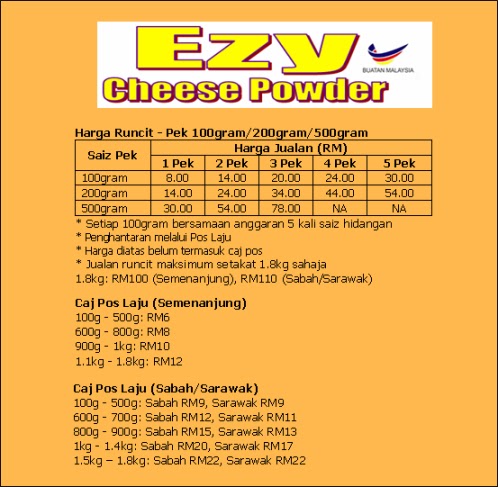 Ezy Cheese Supplier: Senarai Harga
