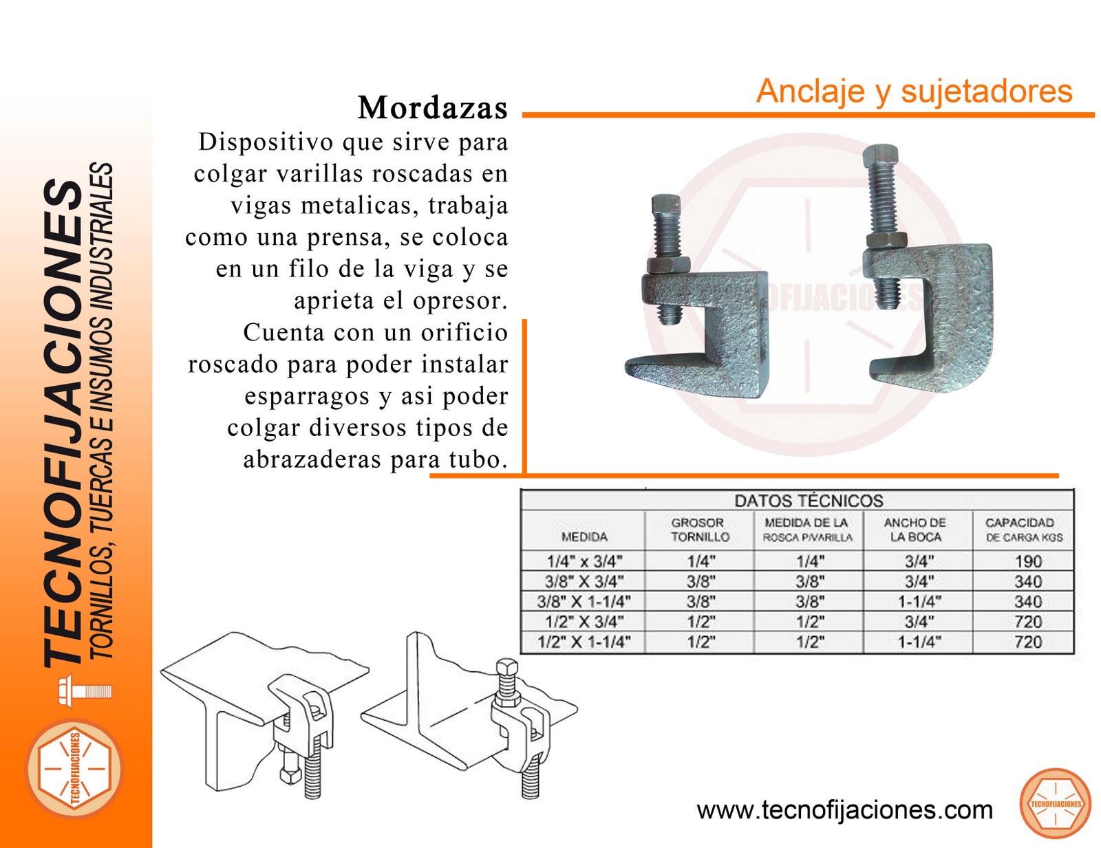 Tecnofijaciones sistemas de fijacion: MORDAZAS PARA COLGAR VARILLAS ...