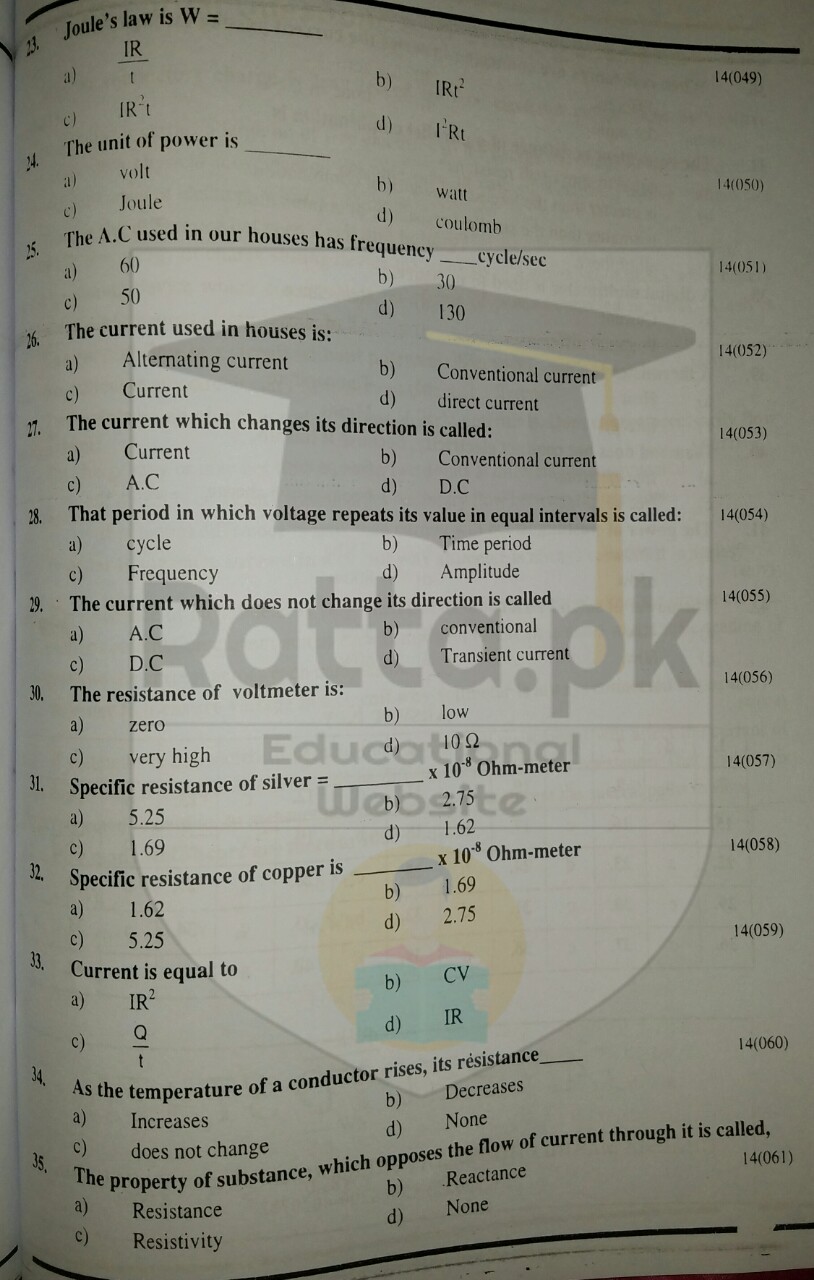 10th Physics Chapter 14 MCQs Solved | Matric Physics Notes - Ratta.pk 10th Physics Chapter 14 MCQs Solved | Matric Physics Notes - Ratta.pk