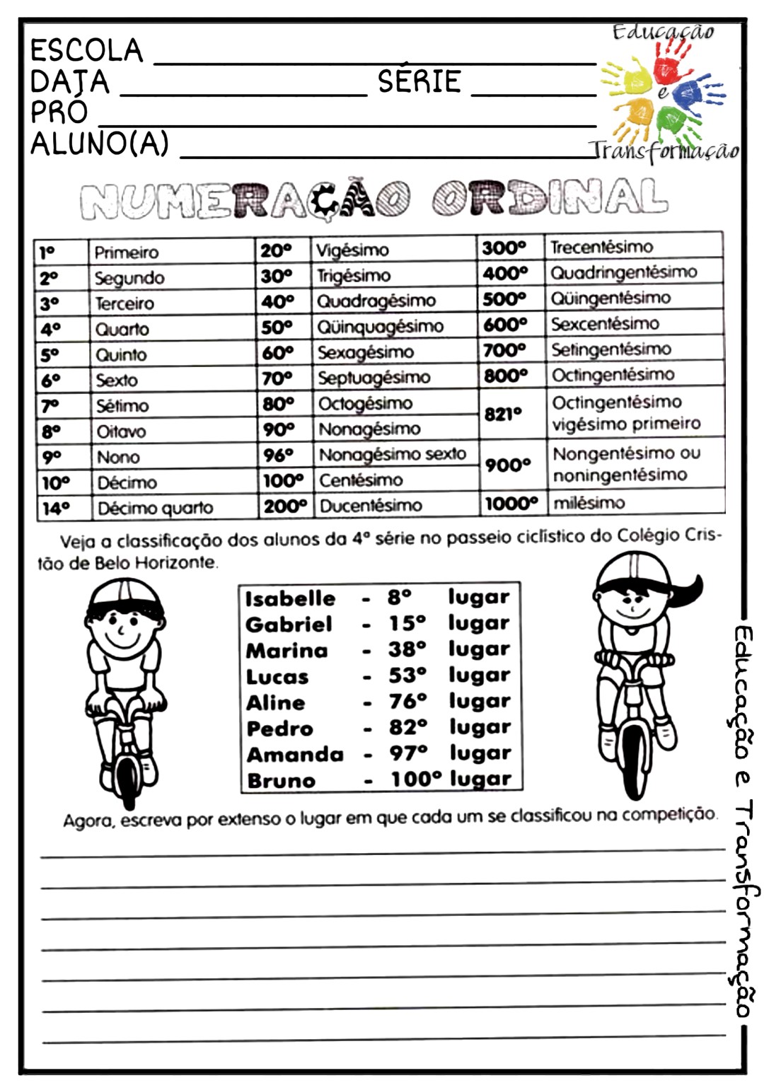 Blog Educação e Transformação: 👍 Números ordinais