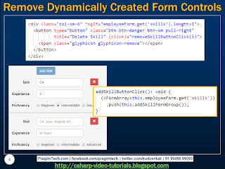 Sql server, .net and c# video tutorial: Remove dynamically created form controls in angular - Slides