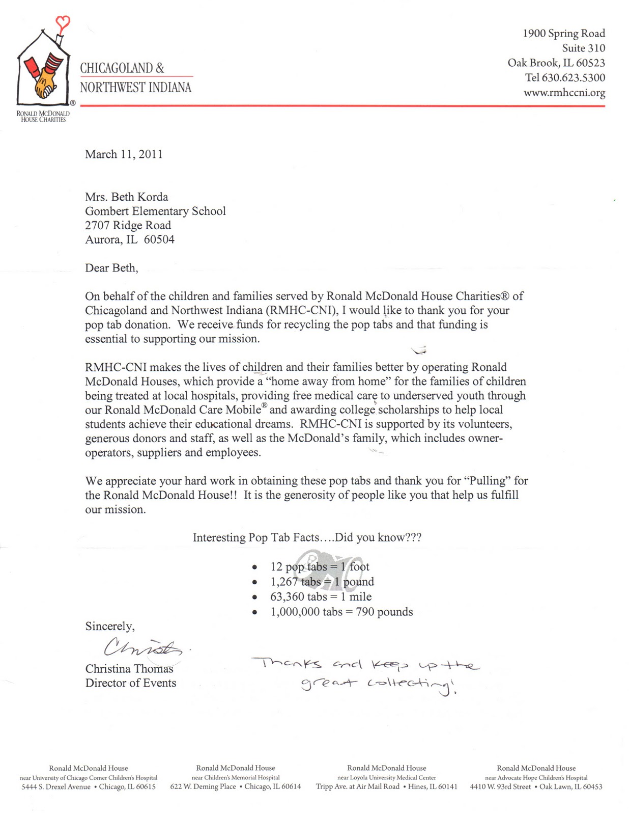 Gombert Student Council Letter From Ronald McDonald House Gombert Student Council Letter From Ronald McDonald House
