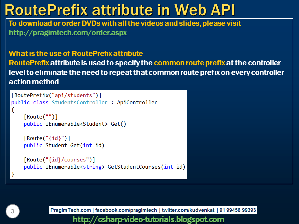 Sql server, .net and c# video tutorial: RoutePrefix attribute in Web API Sql server, .net and c# video tutorial: RoutePrefix attribute in Web API