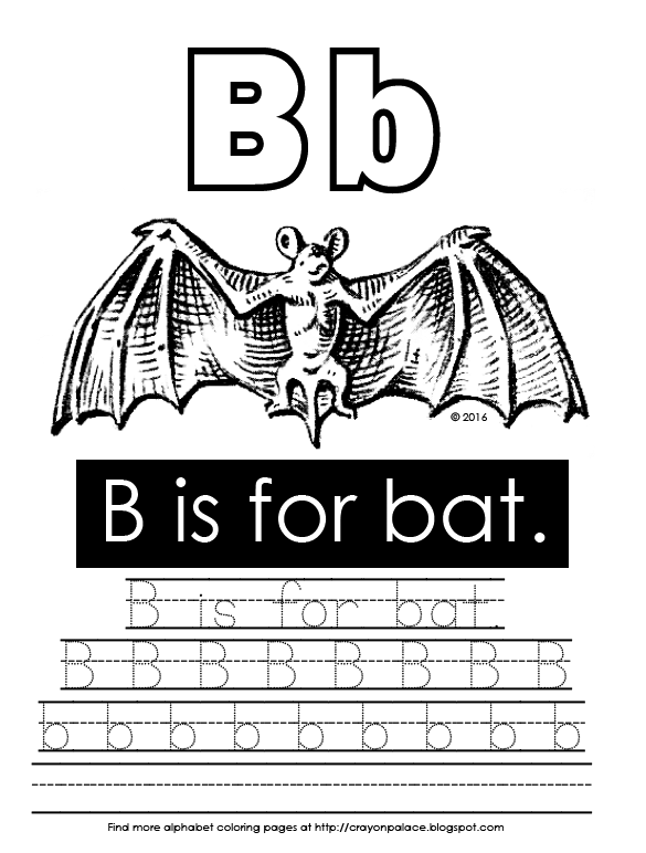 Crayon Palace: "B is for bat" alphabet coloring page