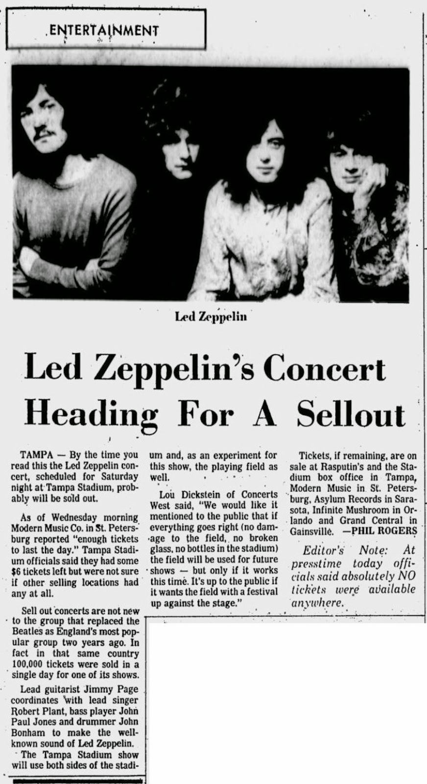 Rock & Roll Newspaper Press History: Led Zeppelin - The Evening ...
