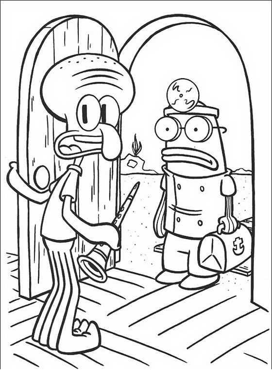 Calamardo Abriendo la puerta para colorear - Dibujo Views