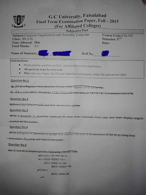 GC University Faisalabad - Past Papers: Computer Organization and ...