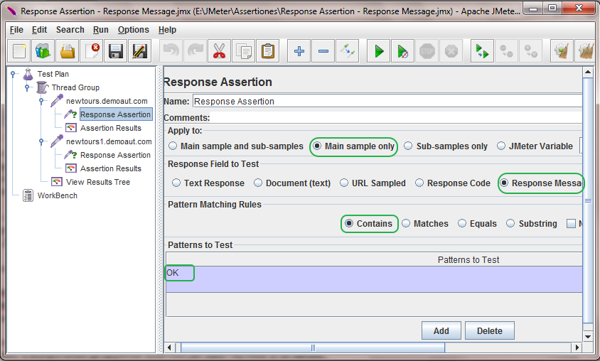 Jmeter Response Assertion To Assert Response Message