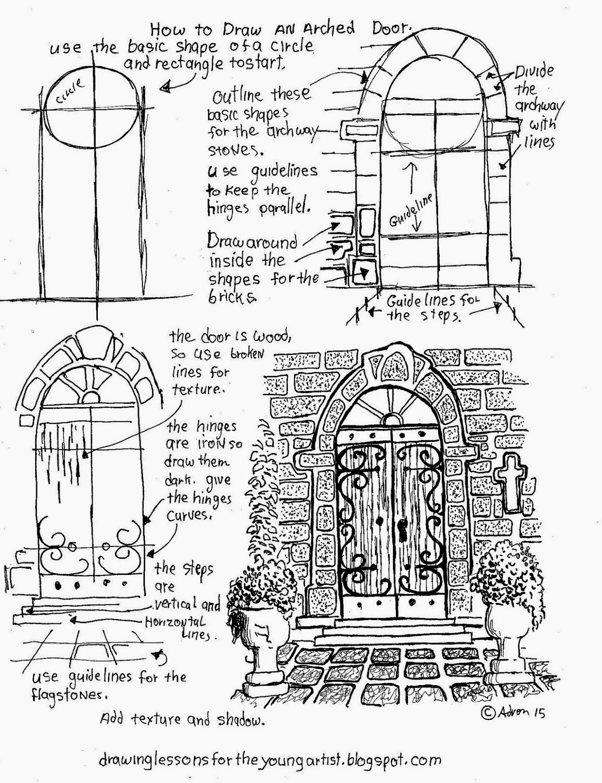 How to Draw Worksheets for The Young Artist: How To Draw An Arched Door ...