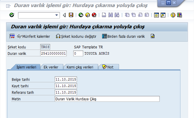 Duran Varlık Hurdaya Çıkarma Yoluyla Çıkış (ABAVN) | SAP Muhasebe