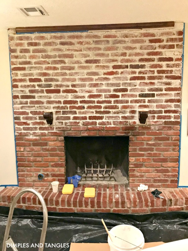 MORTAR WASH BRICK FIREPLACE MAKEOVER | Dimples and Tangles