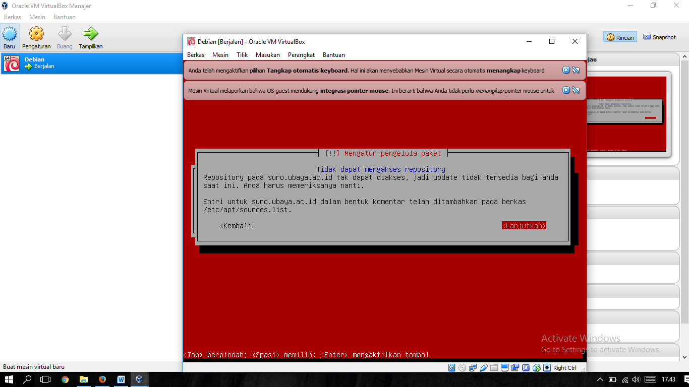 Tutorial Install Linux Debian Berbasis (CLI) melalui Virtual Box