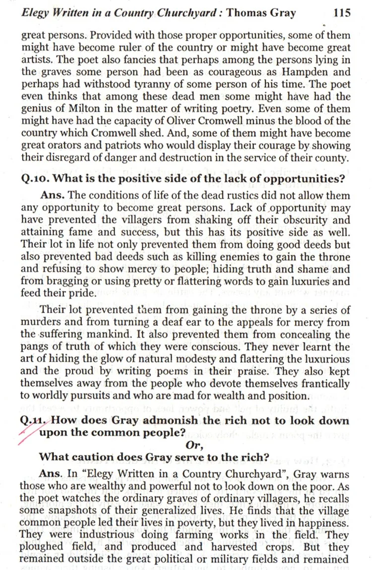 Short Questions with Answers (Elegy written in a country churchyard ...
