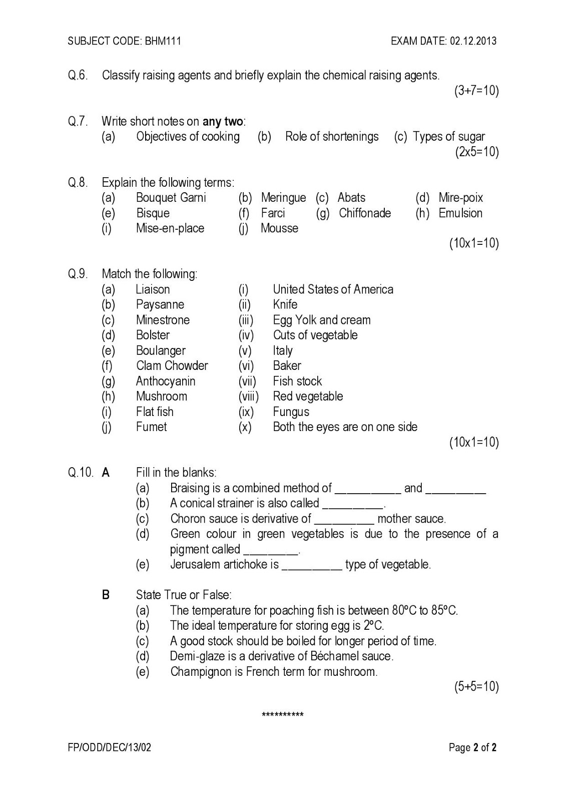 Chef Pradip Kumar: question paper 2013-14