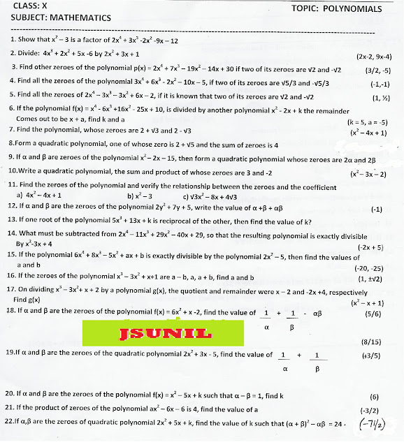 X maths Chapter: 02 Polynomials Test paper for SA-1 | CBSE ADDA