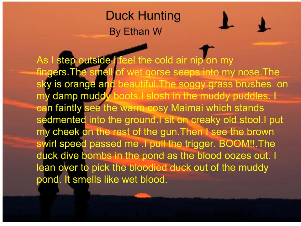 Makarewa School Room One: Duck Hunting and Fishing Stories