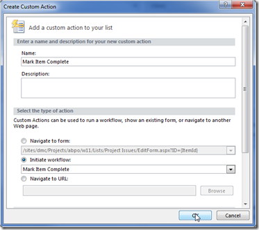 Workflow - Sharepoint 2010: Call a Workflow with a Custom Action