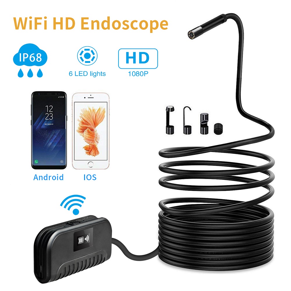 WiFi HD 2M 1080P Borescope IP68 Waterproof 6 LED Lights Built-in ...