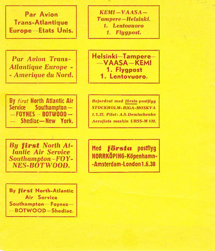 International Airmail And Priority Mail Labels: Sweden: Full sheet of 9 ...