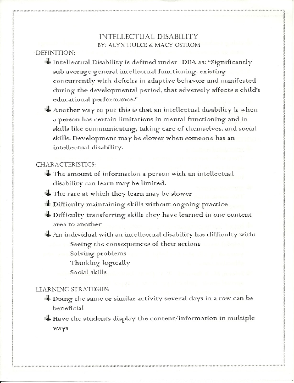 Specialized Education Services: Disability Presentation Handouts