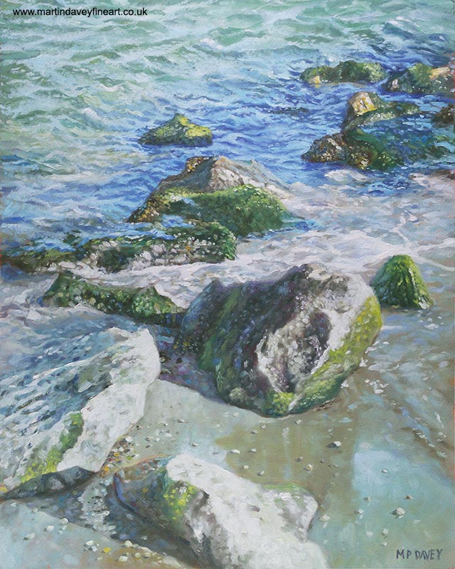 Martin Davey Illustration and Fine Art: Sea Water and Rocks - oil painting