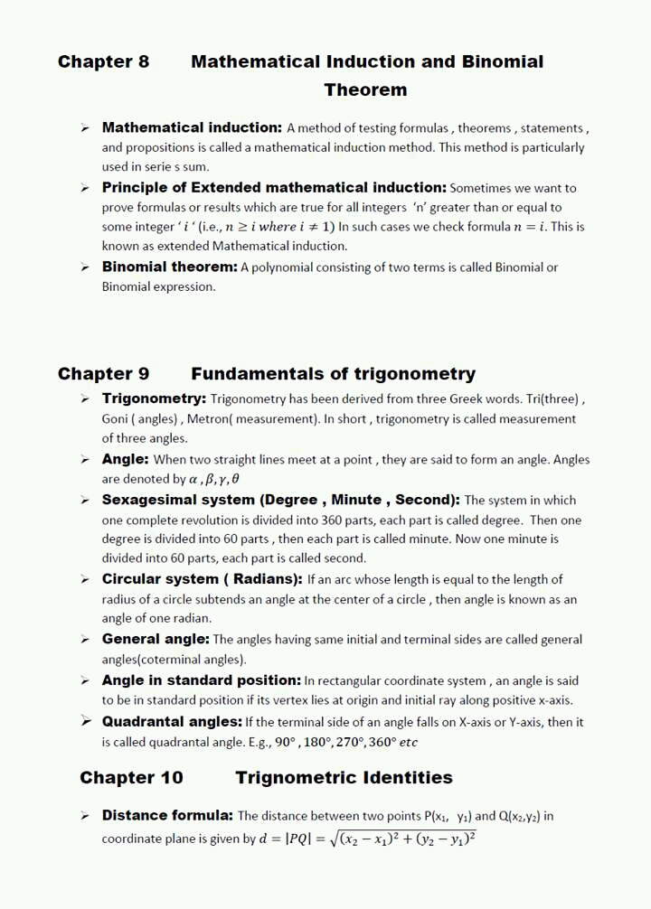 First Year Math Important Definitions - Zahid Notes