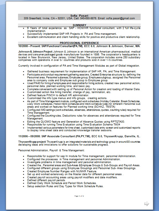 SAP Functional Consultant Sample Resume Format in Word Free Download