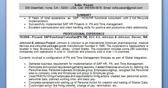 SAP Functional Consultant Sample Resume Format in Word Free Download