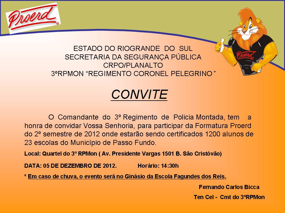 Notícias: CONVITE DE FORMATURA PROERD EM PASSO FUNDO