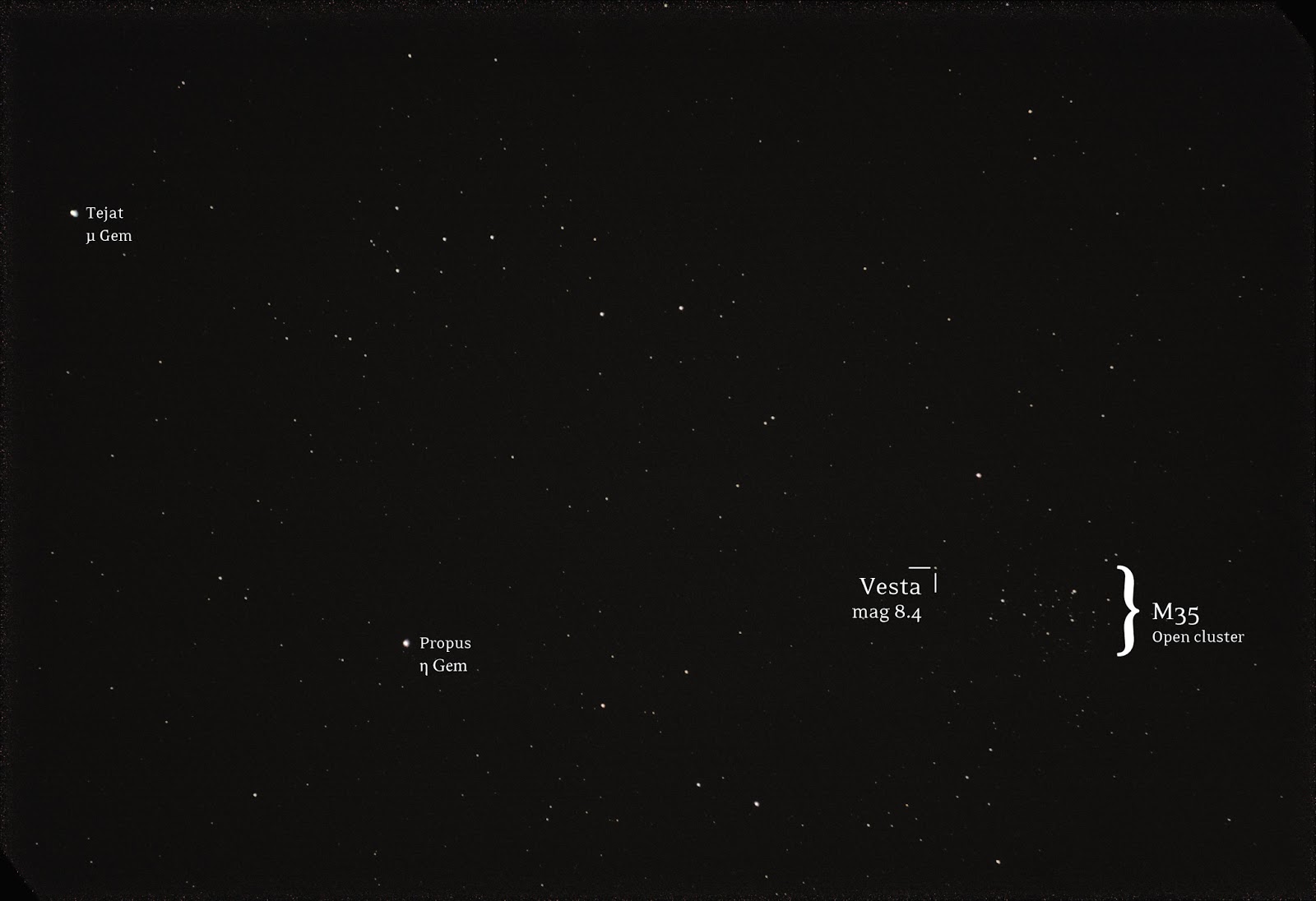 Asteroid Vesta flying past Open Cluster M35 [Stellar Neophyte Astronomy ...