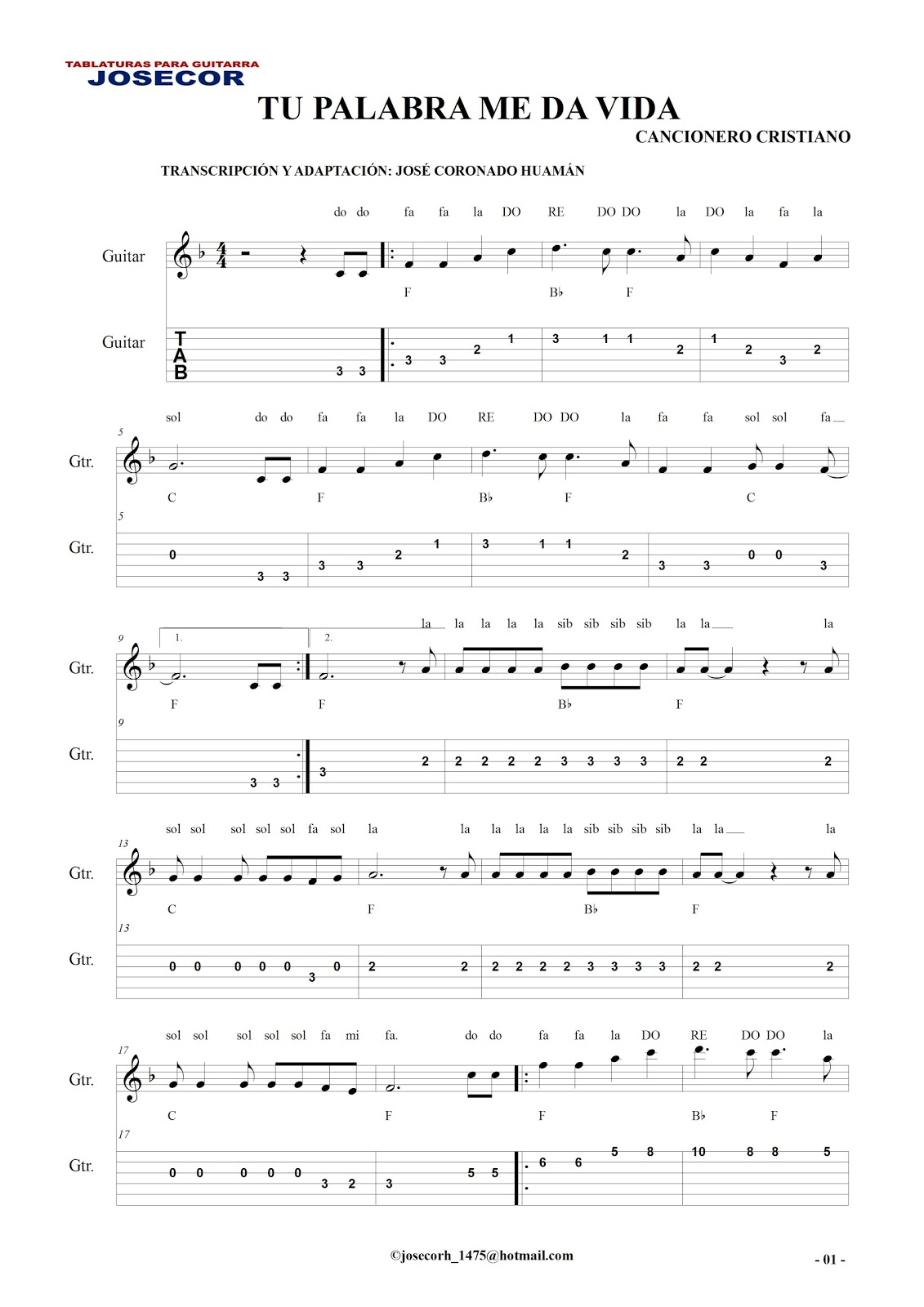 MÚSICA Y PARTITURAS JOSECOR: TU PALABRA ME DA VIDA