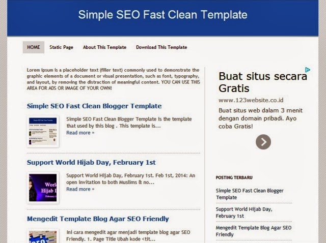 Simple SEO Fast Clean Blogger Template: Skor SEO 100% > Contoh Blog