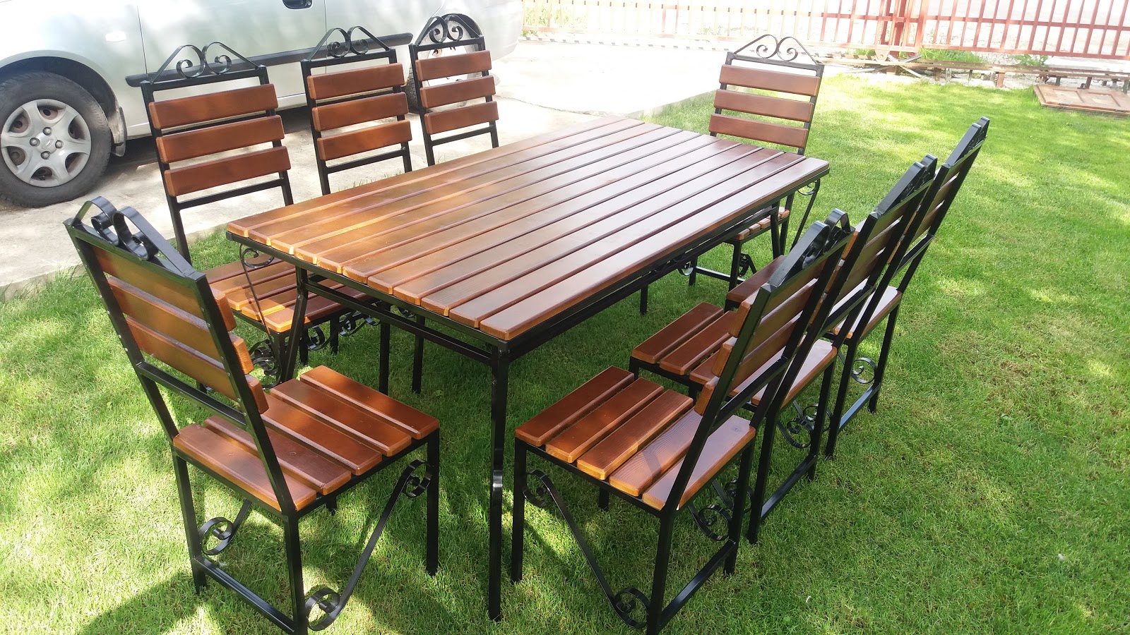 Lucrari Lemn-Fier-Casa-Gradina: Set masa dreptunghiulara + 8 scaune