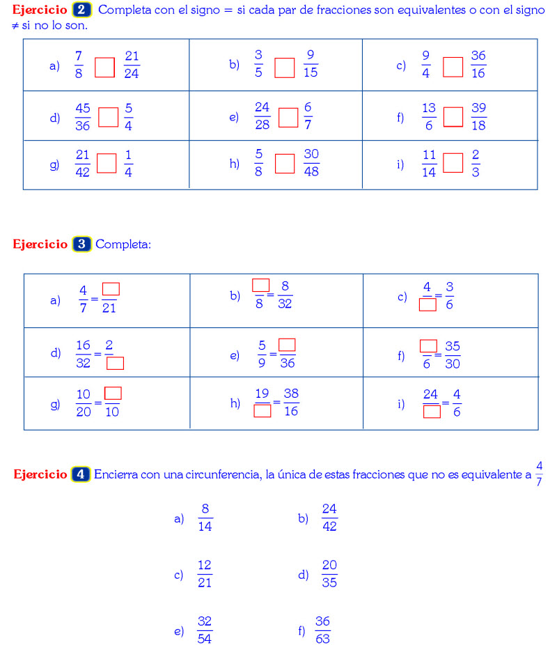 FRACCIONES EQUIVALENTES EJEMPLOS Y EJERCICIOS RESUELTOS