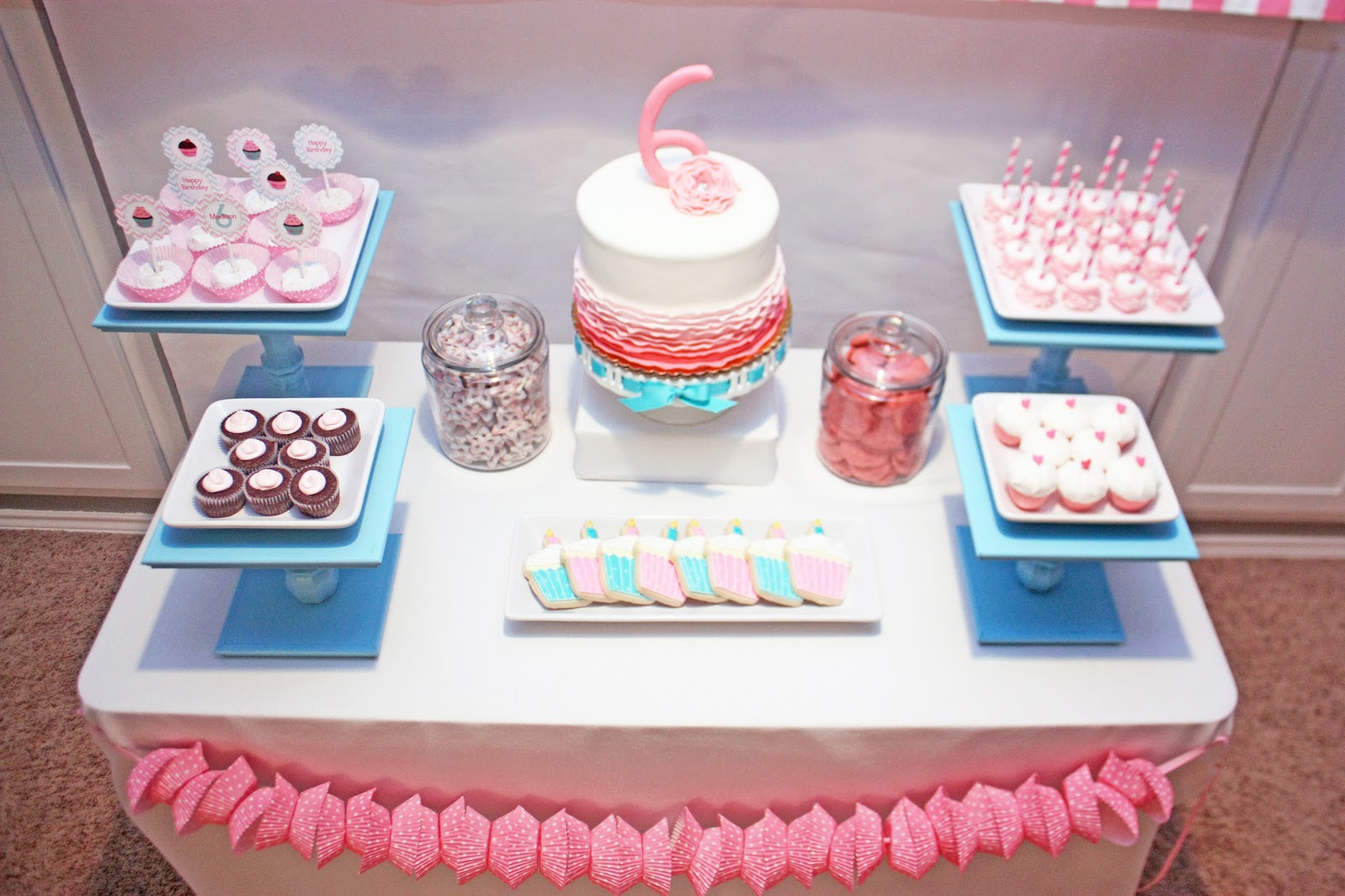 5M Creations: Baking Birthday Party- Pink & Aqua Dessert Bar & Pink ...