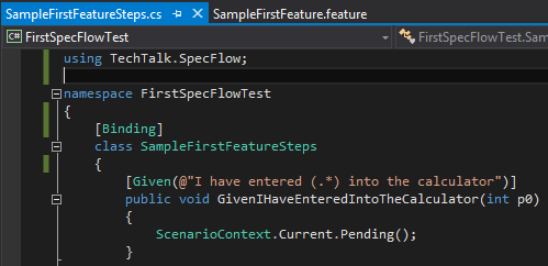 C# Visual Studio - SpecFlow Step Definition file | Automation Home