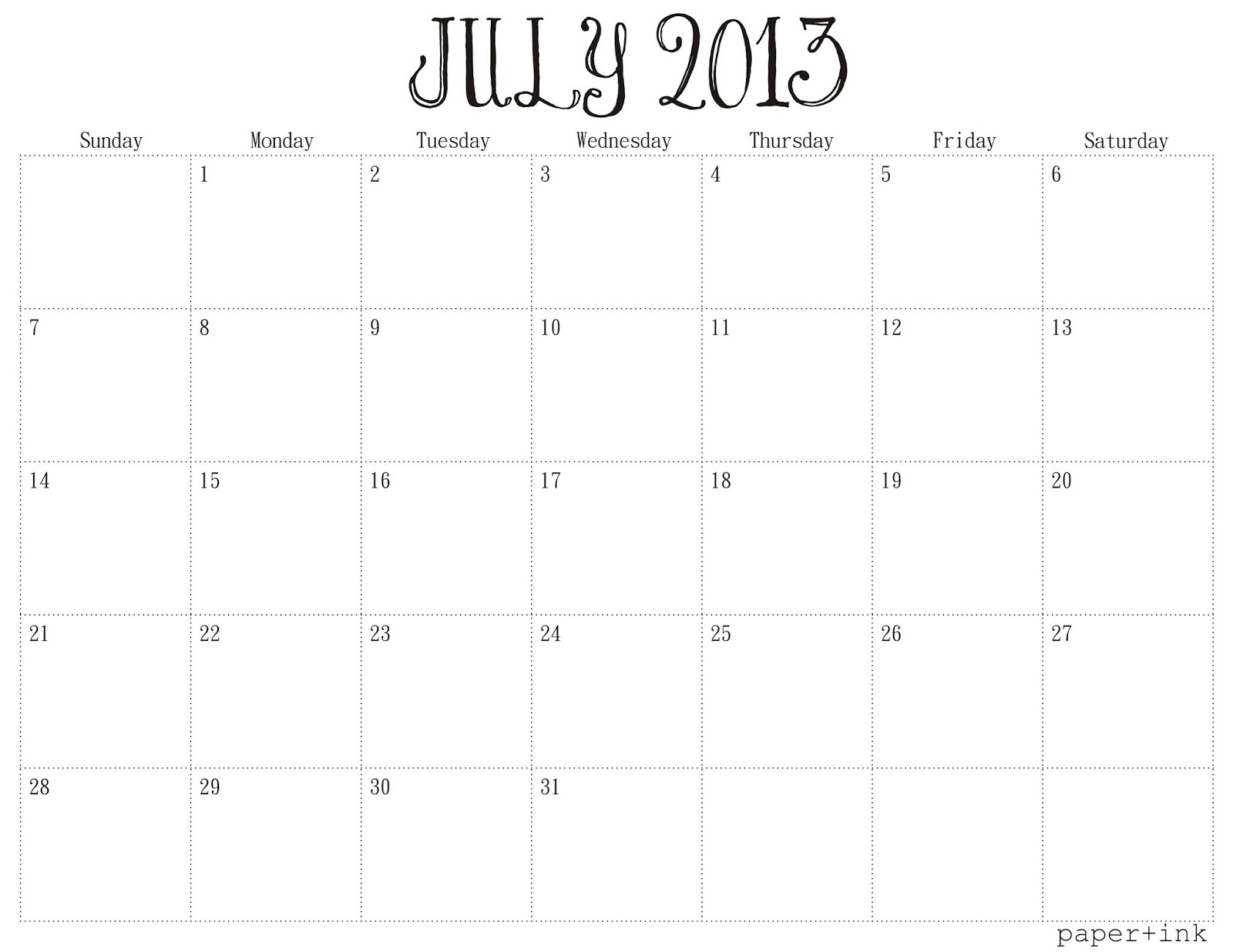 Free Printable Calendars: June / July 2013
