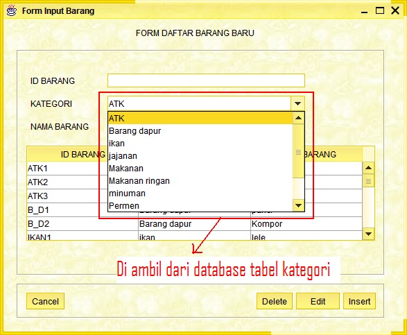 Form Input Barang Aplikasi Minimarket Java - MySQL | Panca Blogspot