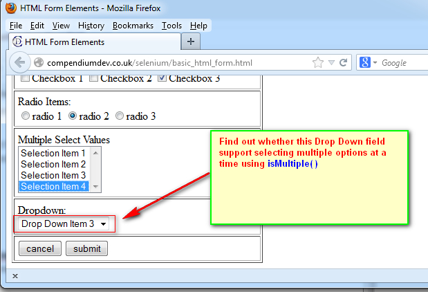 Selenium-By-Arun: 421. Using isMultiple( ) with a drop down field