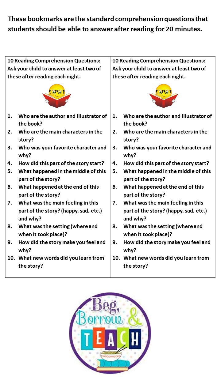 Beg, Borrow, and Teach!: Reading Comprehension Bookmarks: An ...